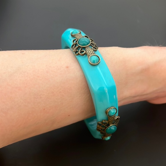 Jewelry | Vintage Plastic Bangle Bracelet With Gold Filigree Design ...